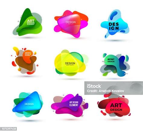 추상적인 그래픽 요소의 집합입니다 동적으로 컬러 폼 고 선입니다 벡터 일러스트입니다 흐르는 액체 형태와 그라데이션 추상 배너입니다 흰색 배경에 고립 디자인에 대 한