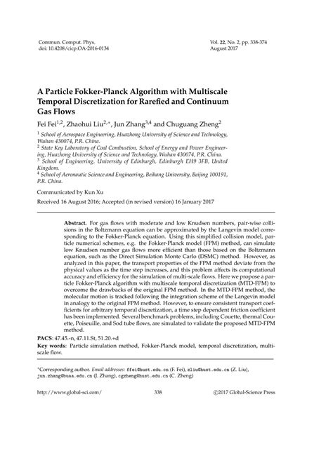 Global Science Press A Particle Fokker Planck Algorithm With