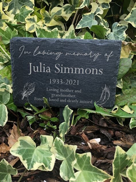 Personalised In Loving Memory Feathers Design Slate Marker Garden Etsy
