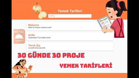 30 günde 30 proje html css javascript ile yemek tarİflerİ youtube