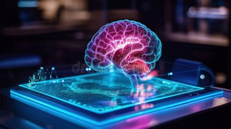 Holographic Brain Projection Representing Artificial Intelligence And Machine Learning Stock