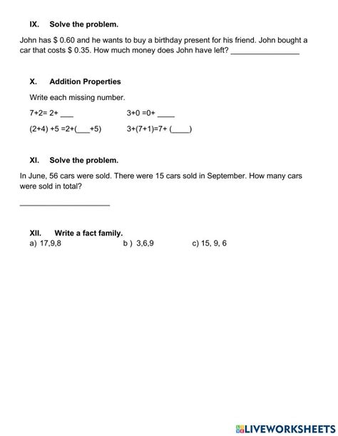 Math Test Online Exercise For 3rd Grade Live Worksheets