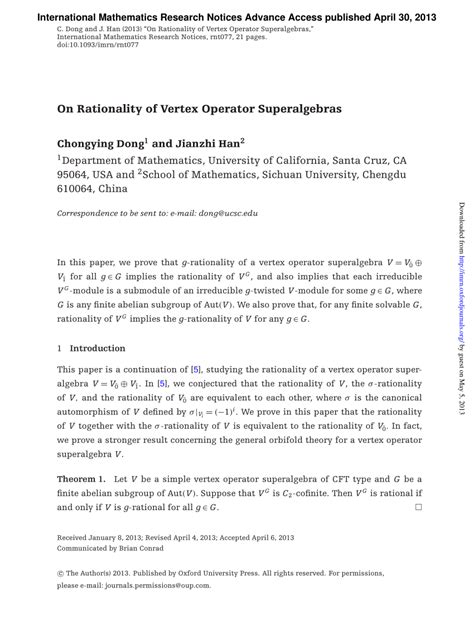 Pdf On Rationality Of Vertex Operator Superalgebras