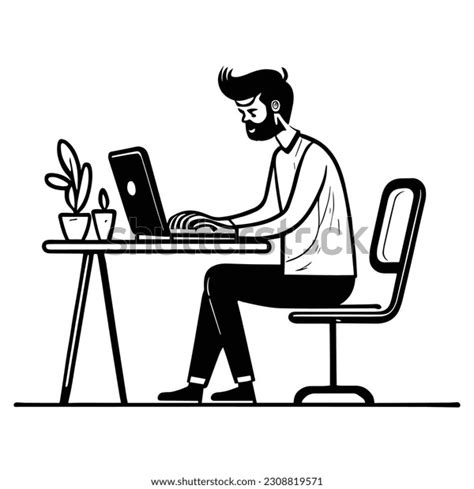 Man Working Laptop Vector Clipart Illustration Stock Vector Royalty Free 2308819571 Shutterstock