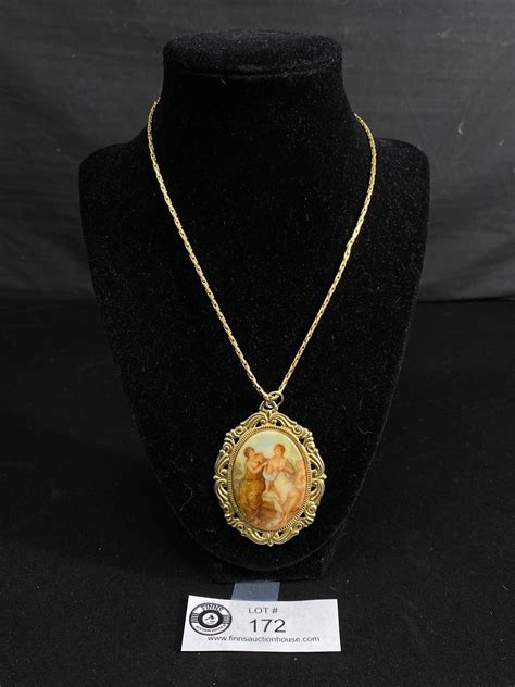 Vintage Barouque Scene Pendant And Chain