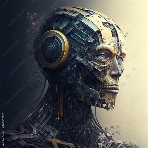 Ilustraci N De Del Retrato De Un Robot Futurista Con Rasgos Humanos
