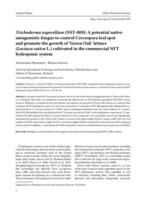 Pdf Trichoderma Asperellum Nst 009 A Potential Native Antagonistic Fungus To Control