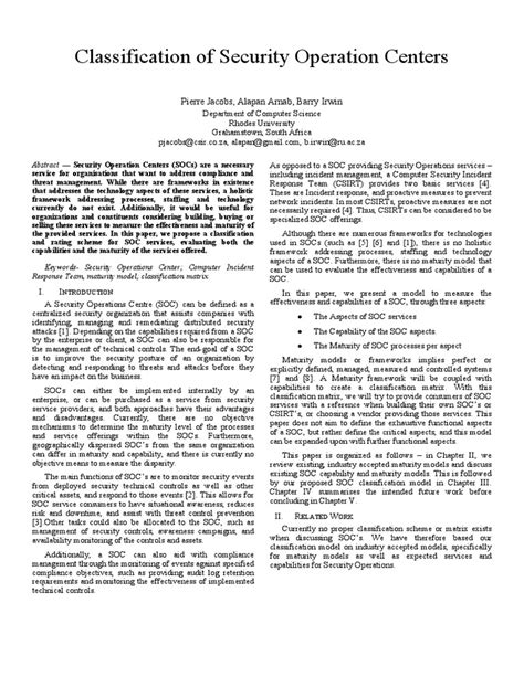 Classification Of Security Operations Center Pdf Itil Computer Security