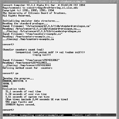 a concert compiler session the source code is above the compiler