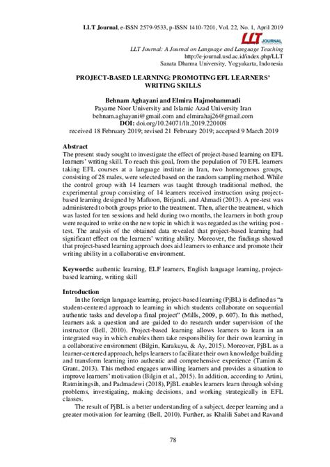 Pdf Project Based Learning Promoting Efl Learners Writing Skills