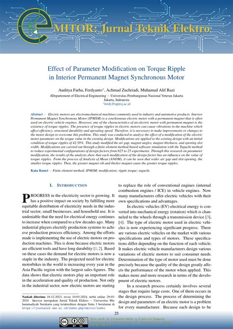 Pdf Effect Of Parameter Modification On Torque Ripple In Interior Permanent Magnet Synchronous