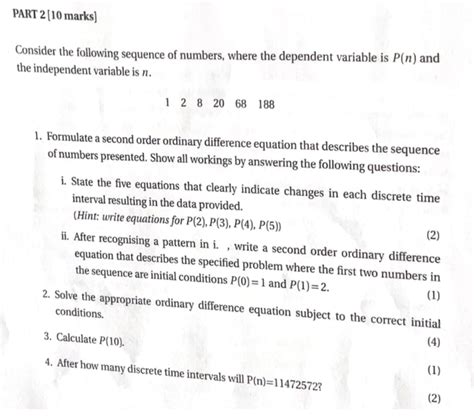 Solved PART Marks Consider The Following Sequence Of Chegg