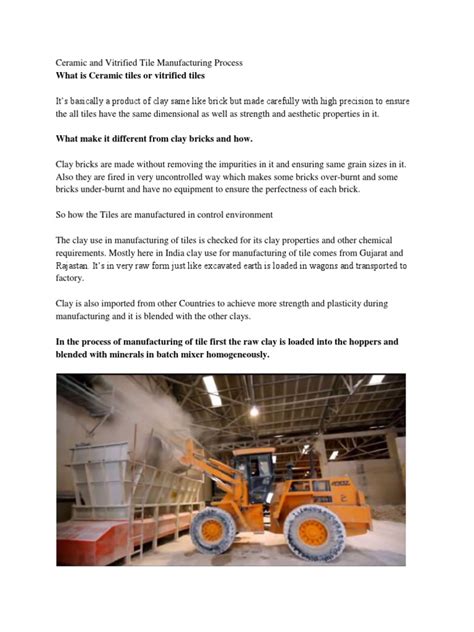 Ceramic And Vitrified Tile Manufacturing Process Pdf Tile Clay