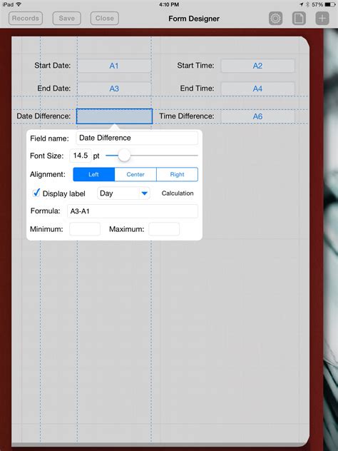 calculating the time between two fields formconnections