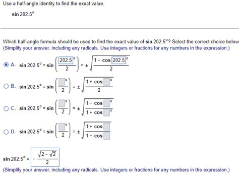 Solved Use A Half Angle Identity To Find The Exact