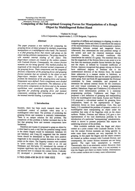 pdf computing of the sub optimal grasping forces for manipulation of