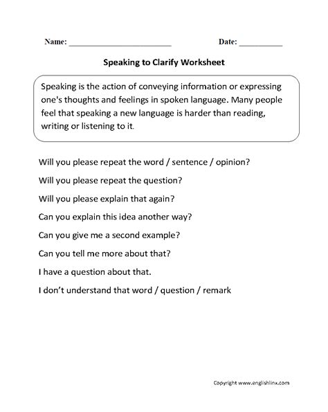 Speaking Worksheets