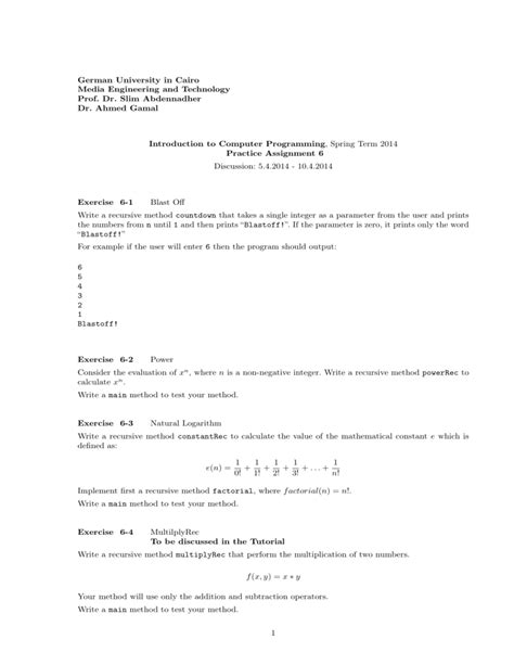 Recursion Practice Assignment Computer Programming Exercises