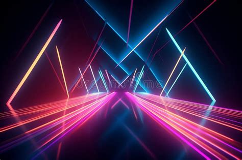 Virtual Abstract Background With Pink And Blue Neon Lines And Geometric Patterns Stock