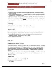 Lab IntroToPython Docx IFT Shell Script Programming With Unix LAB ACTIVITY INTRO TO