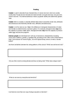 Gender And Sex Year Worksheet By PE Health And OE Resources