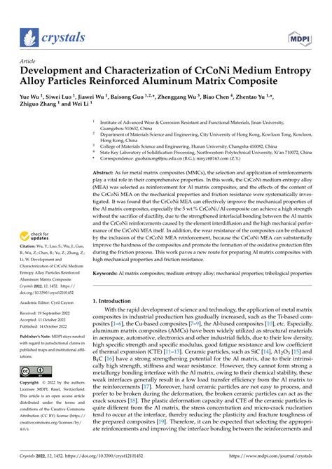 Pdf Development And Characterization Of Crconi Medium Entropy Alloy Particles Reinforced