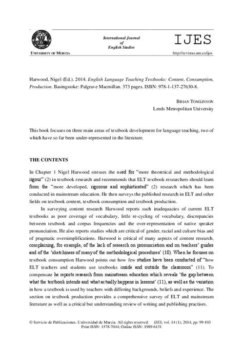 Pdf English Language Teaching Textbooks Content Consumption Production
