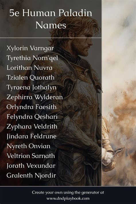 5e Human Paladin Names Dnd Knight Names Fantasy Knight Names Dnd