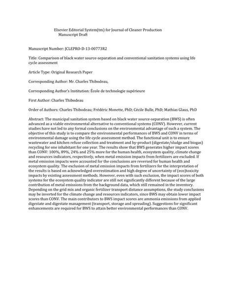 Pdf Comparison Of Black Water Source Separation And Conventional