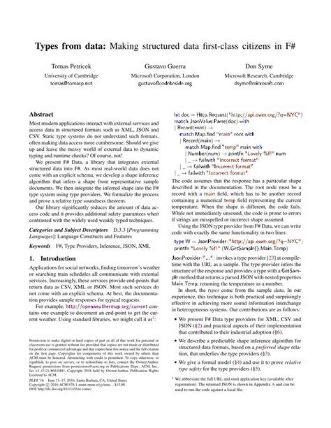 Pdf Types From Data Making Structured Data ﬁrst Class · Types