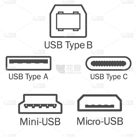 Usb线 图标集 平坦的 轮廓 网线插头 数据 计算机 调制解调器 效率 联系