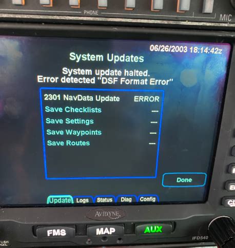 DSF Format Error Message When Uploading Data To The IFD Avidyne Pilot Support