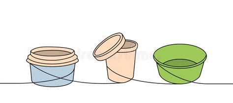 Takeaway Cardboard Boxes One Line Colored Continuous Drawing Empty