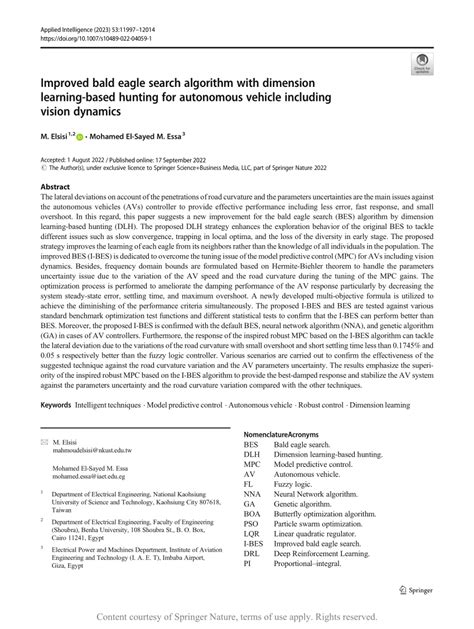 improved bald eagle search algorithm with dimension learning based
