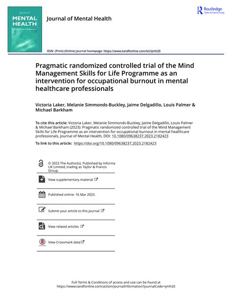 Pdf Pragmatic Randomized Controlled Trial Of The Mind Management