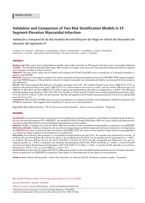 Pdf Validation And Comparison Of Two Risk Stratification Models In St
