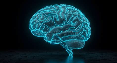 Glowing Cybernetic Brain Digital Art Neural Network Futuristic Technology Stock Illustration