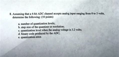 SOLVED Assuming That A 4 Bit ADC Channel Accepts Analog Input Ranging From 0 To 5 Volts
