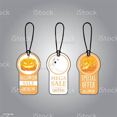 할로윈 판매 프로모션 할인 라벨 배너 태그 포스터 웹 모바일 배경에 대한 벡터 일러스트레이션 가격에 대한 스톡 벡터 아트 및