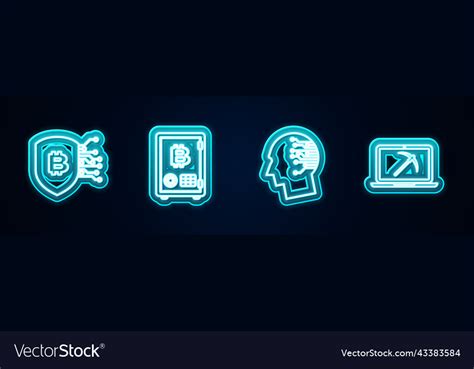 Set Line Shield With Bitcoin Proof Of Stake Vector Image