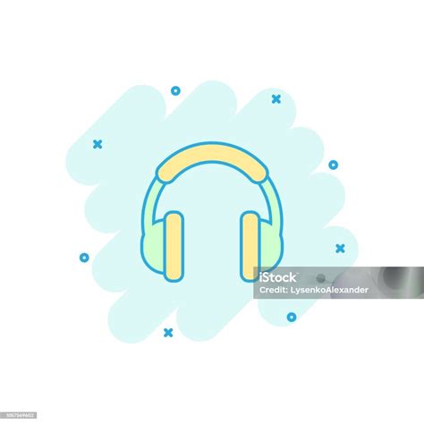 벡터 만화 스타일에서 만화 헤드폰 아이콘입니다 이어폰 헤드셋 기호 그림 그림 헤드폰 사업 스플래시 효과 개념입니다 Dj에 대한 스톡 벡터 아트 및 기타 이미지 Istock