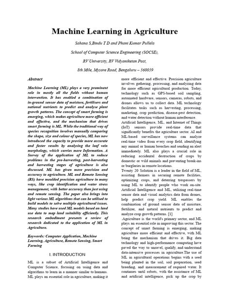 Bindu Td Sahana Mohana Pdf Machine Learning Agriculture