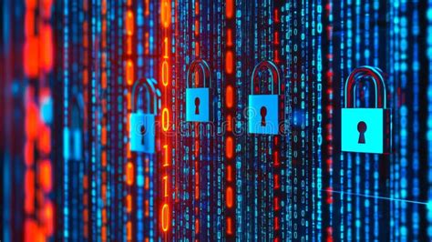 Symbolized By Falling Binary Code And Alarm Icons A Data Breach Is Underway Stock Image