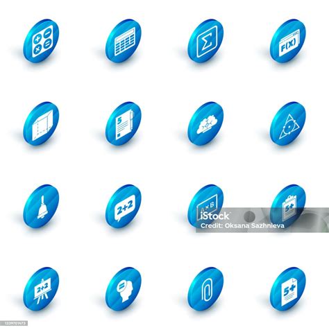 세트 계산기 시그마 기호 기능 수학 기하학적 그림 큐브 울리는 벨 시험 시트와 펜 삼각형과 인간의 두뇌 아이콘 벡터 3차원 형태에 대한 스톡 벡터 아트 및 기타 이미지