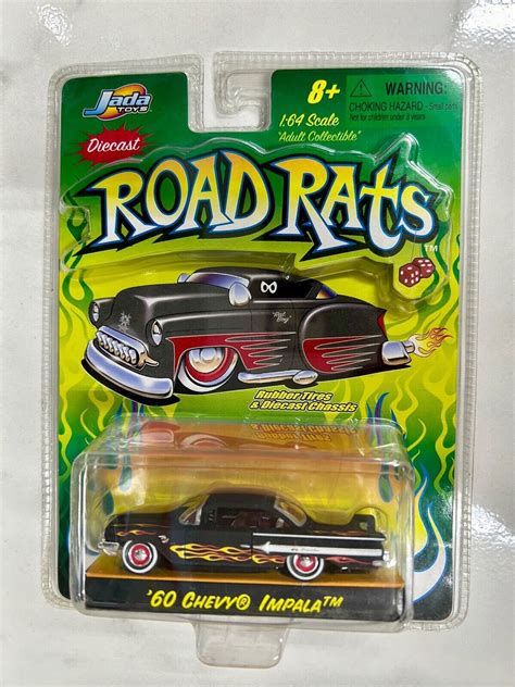 Jada Toys Road Rats Primer Black 1960 Chevy Impala Rat Rod W Flames Rr Diecast Movie Cars
