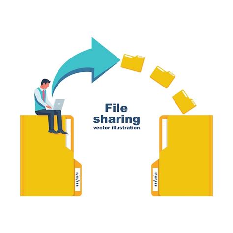 Premium Vector File Sharing Transfer Of Documentation Businessman With Laptop Transmits