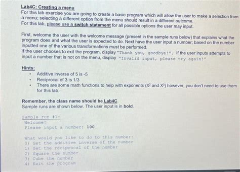 Solved Lab C Creating A Menu For This Lab Exercise You Are Chegg Com