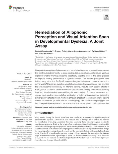 Pdf Remediation Of Allophonic Perception And Visual Attention Span In Developmental Dyslexia