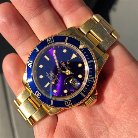 Vintage Rolex Submariner 16808 Purple Tropical 18k Yellow Gold