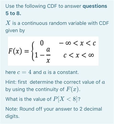 Solved Use The Following Cdf To Answer Questions 5 To 8 X